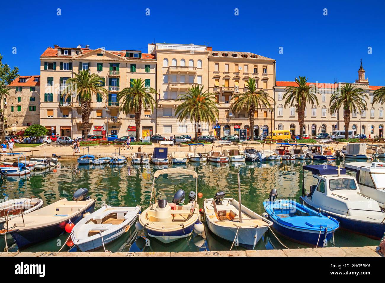 Coastal summer cityscape - view of the boat dock and the Split ...