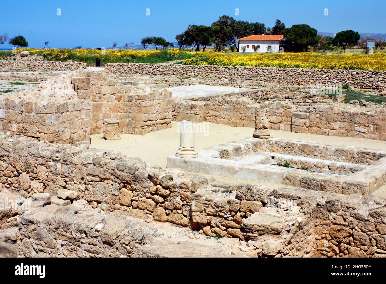 View at the ruins in Paphos Archaeological Park on the island of Cyprus ...