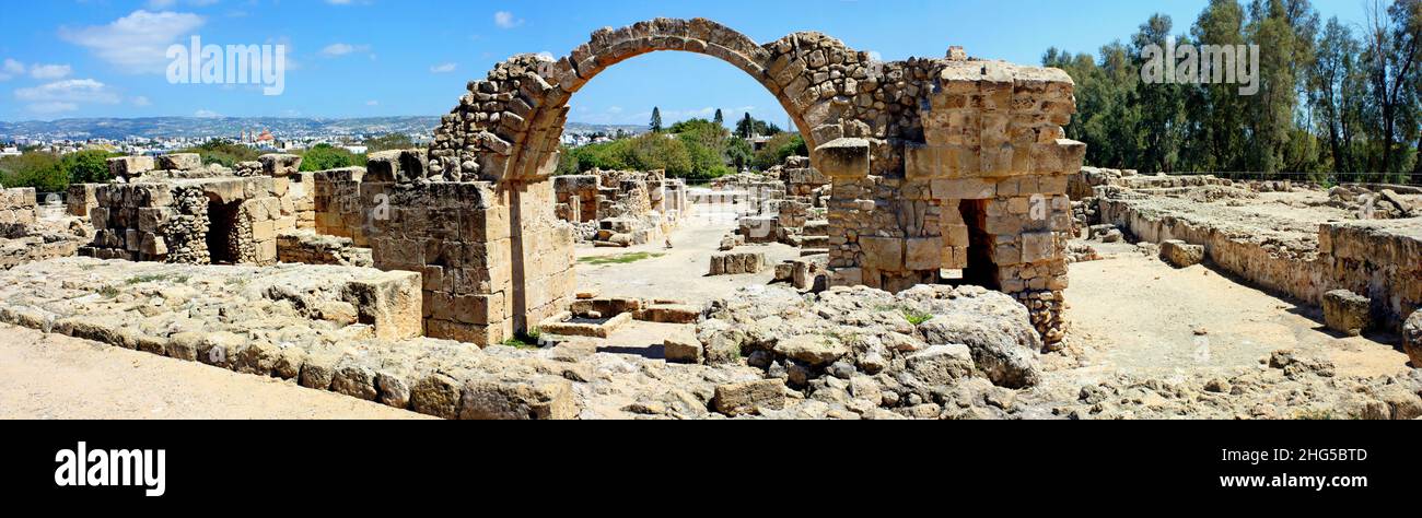 View at the Saranda Kolones ruins in Paphos Archaeological Park on the ...