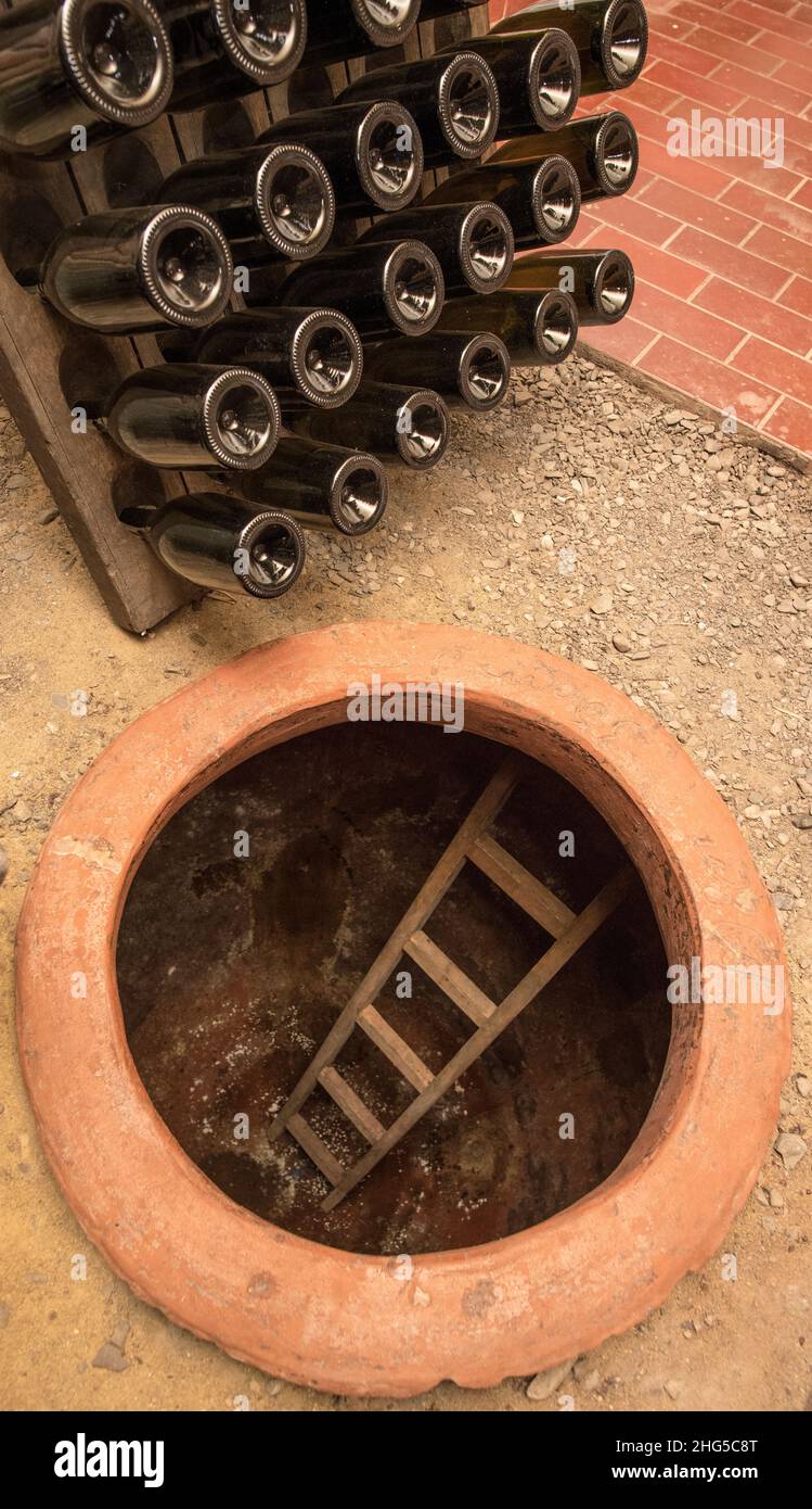Steps lead down inside a Kvevri earthenware vessel used to ferment ...