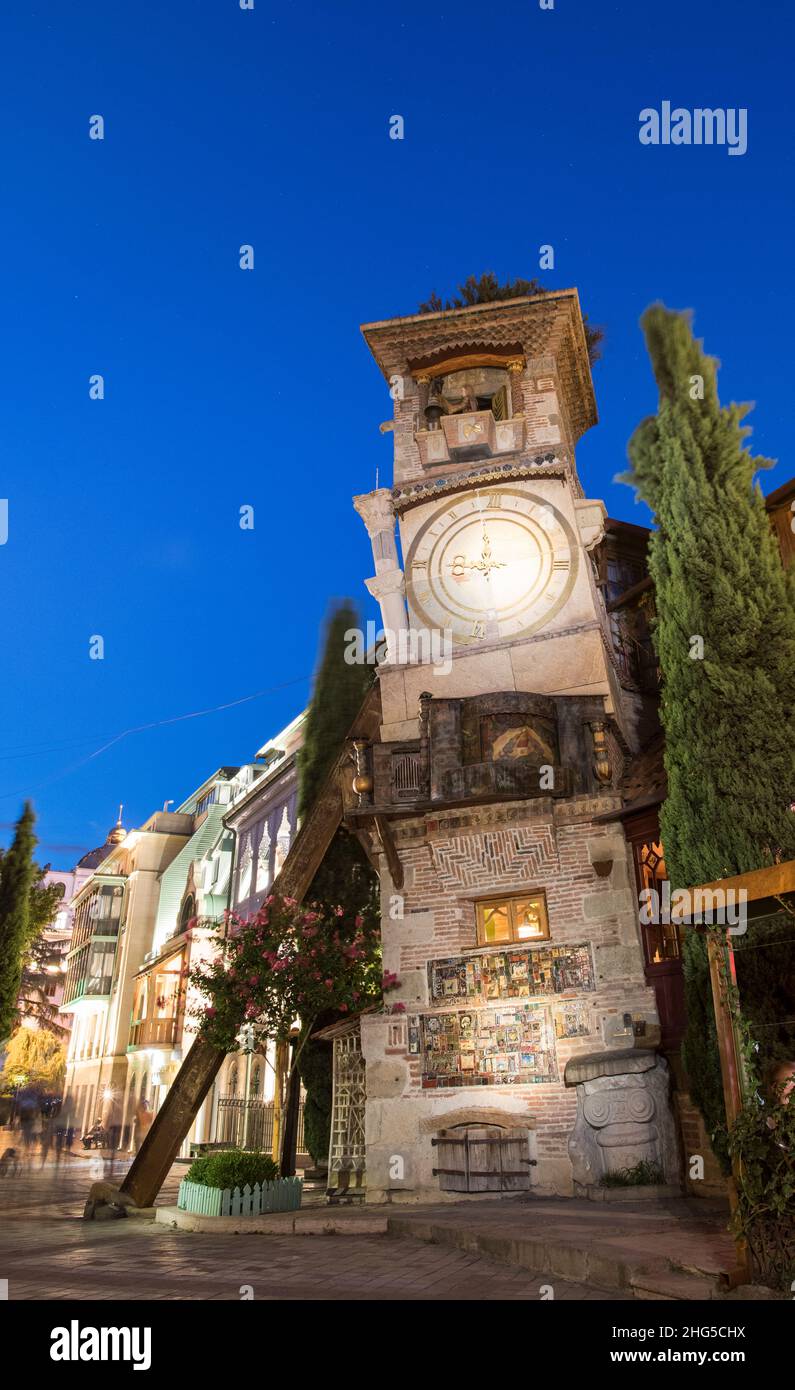 The leaning clock tower built by Georgian puppeteer Rezo Gabriadze is ...