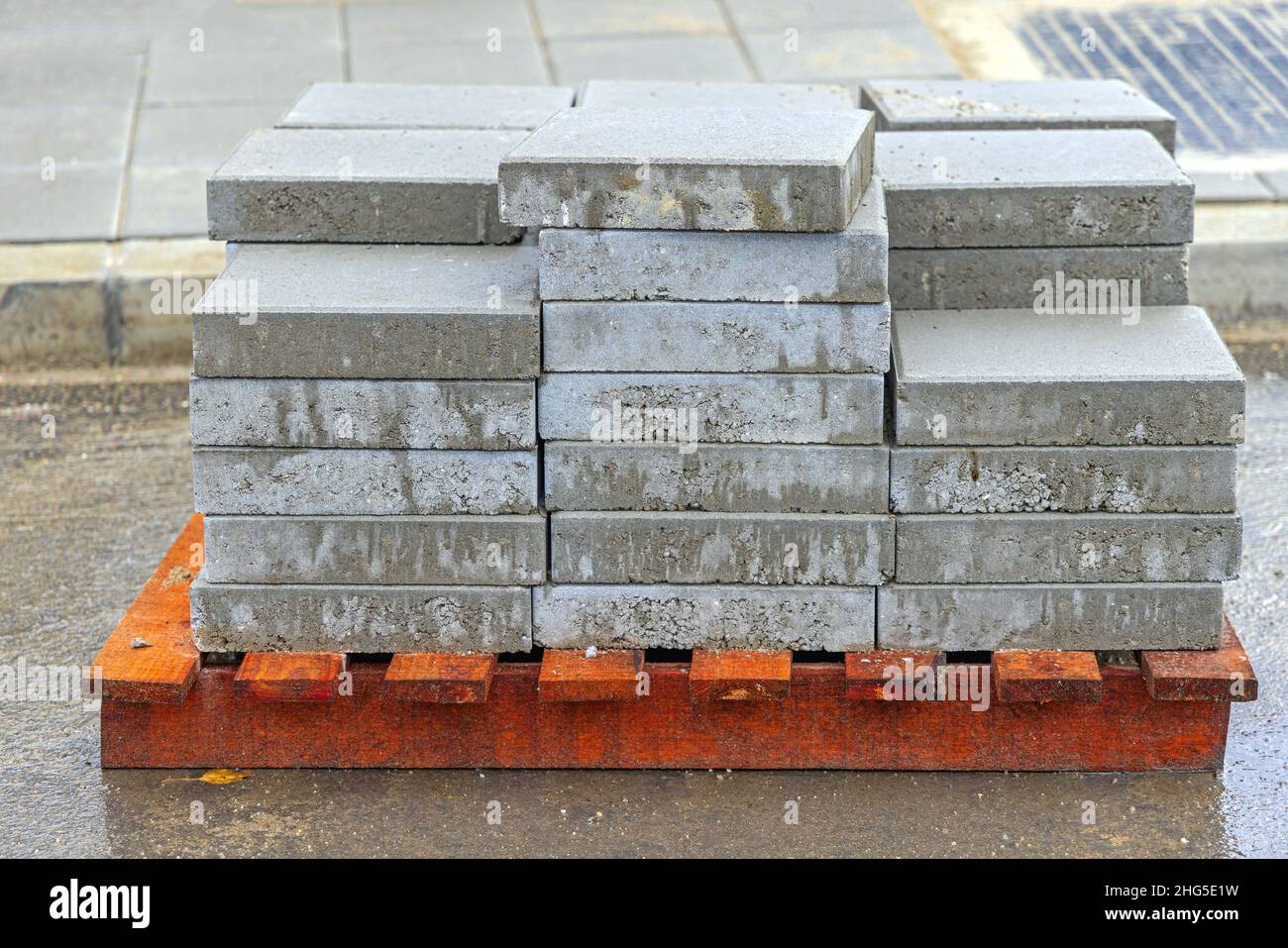 Concrete Pavement Tiles at Pallet Construction Site Stock Photo - Alamy