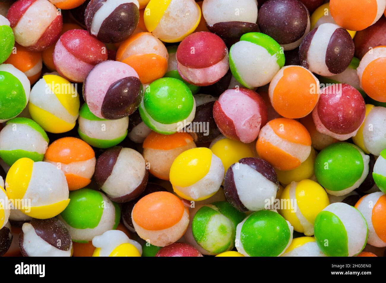 Freeze dried hard candy with splits through their centers. Colorful ...