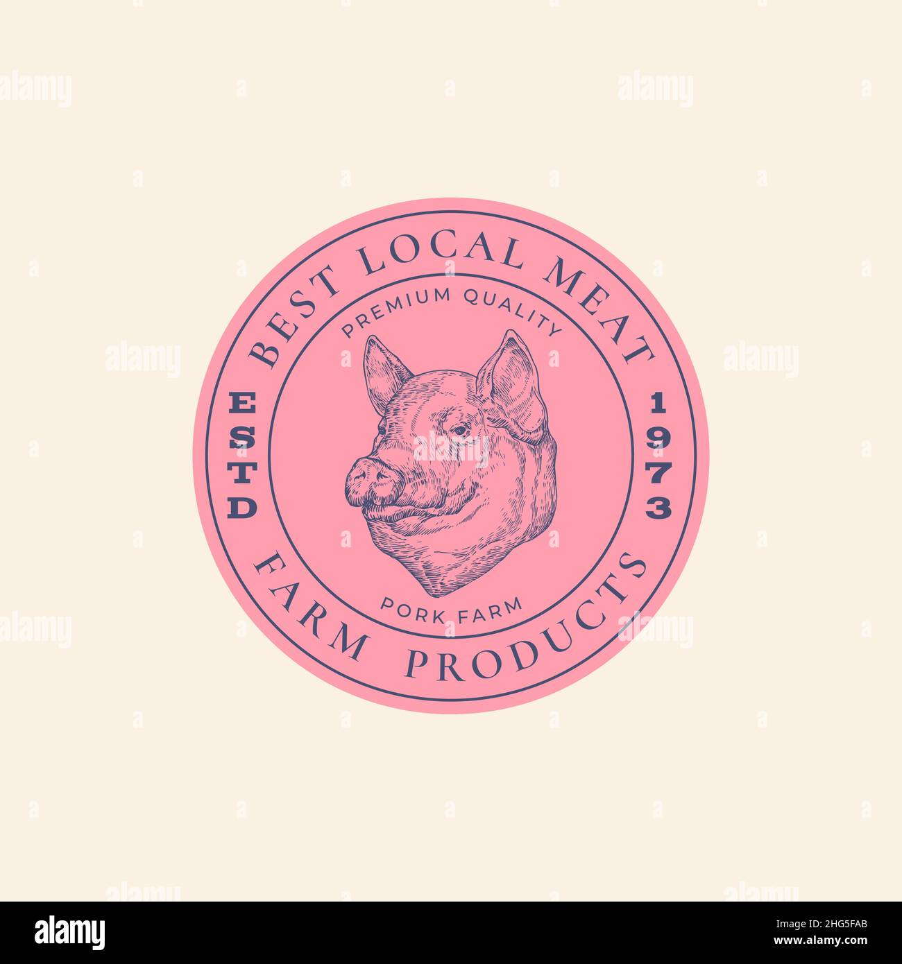 Best Local Meat Farm Retro Framed Badge or Logo Template. Hand Drawn ...