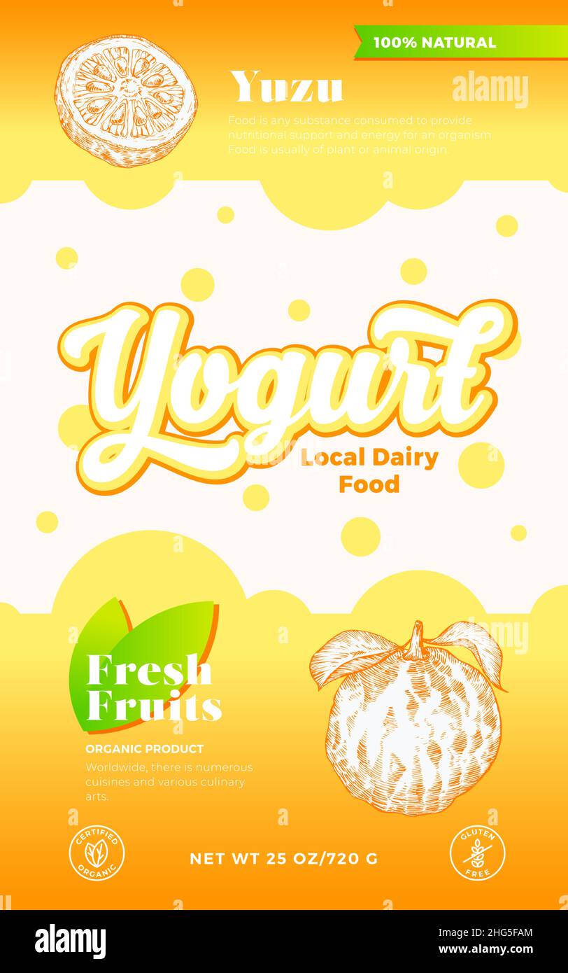 Fruits and Berries Yogurt Label Template. Abstract Vector Dairy ...