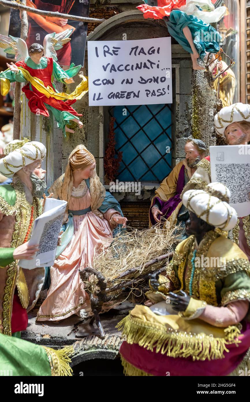 Naples, Italy - December 24, 2021: Jesus nativity scene with terracotta ...