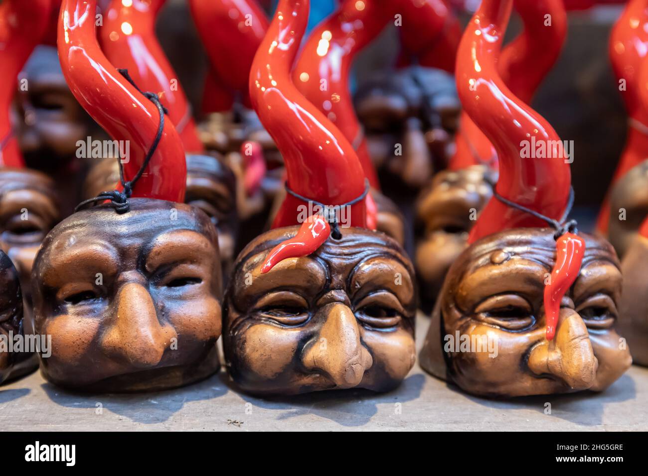 Naples, Italy - December 24, 2021: superstitious objects composed of ...