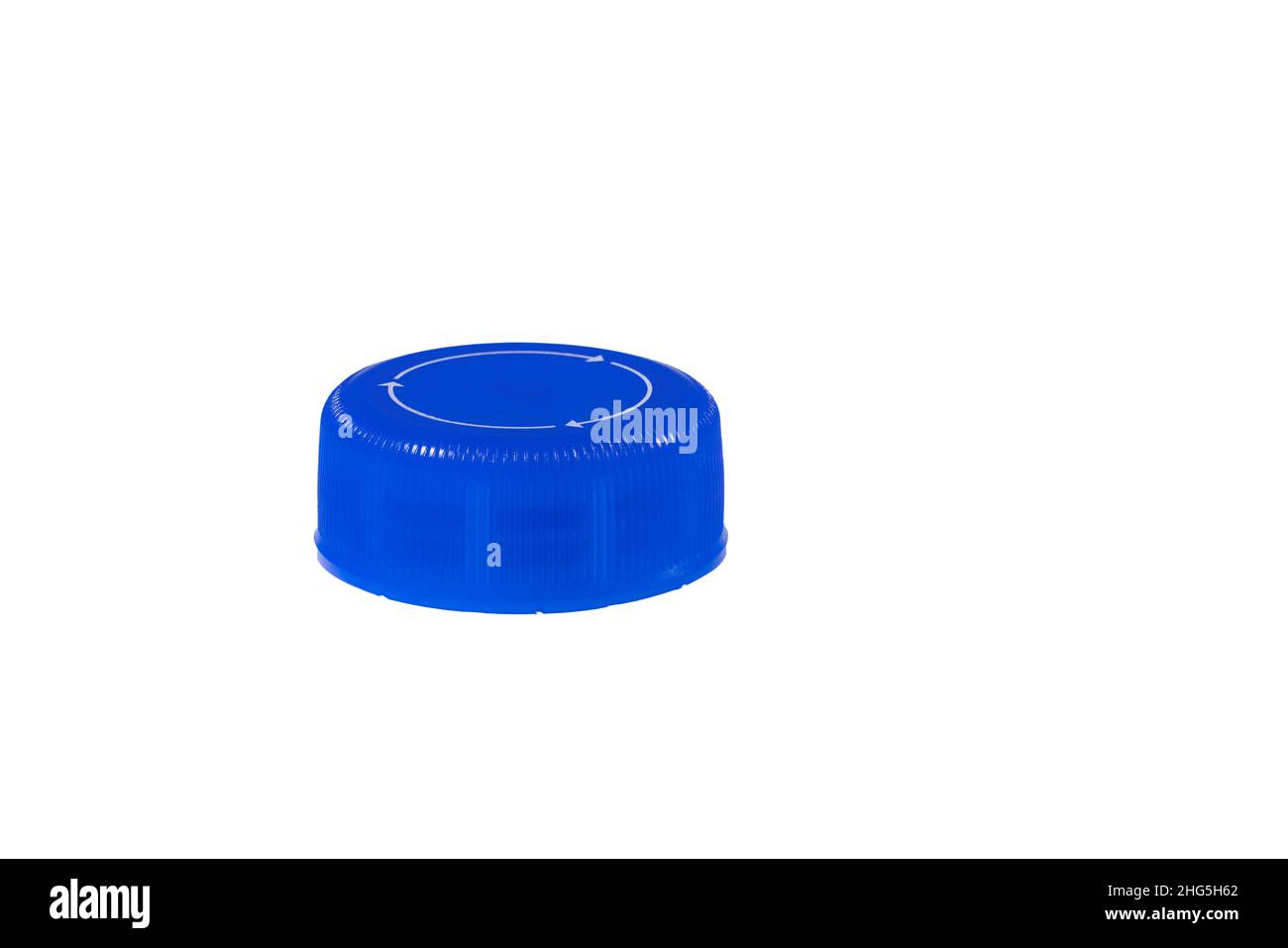 Close up side view of a blue plastic cap isolated on white background ...
