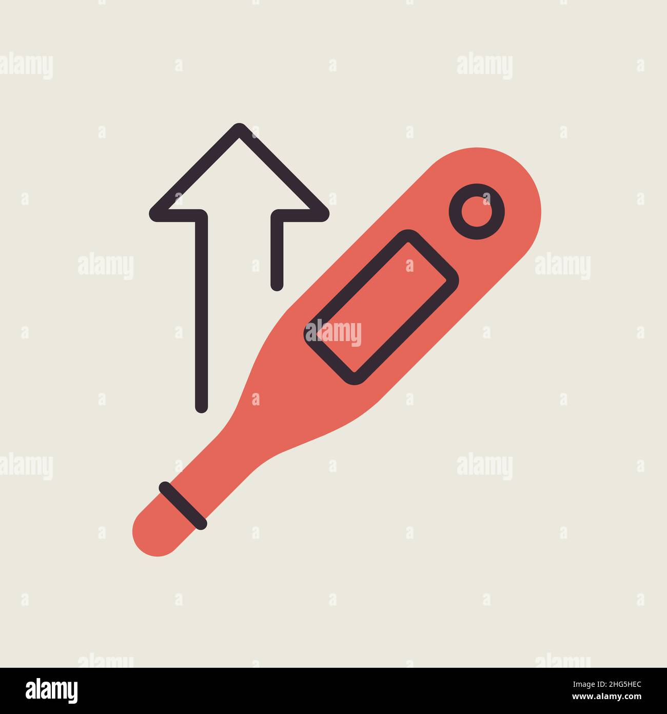 Increased temperature with thermometer vector icon. Medical sign ...
