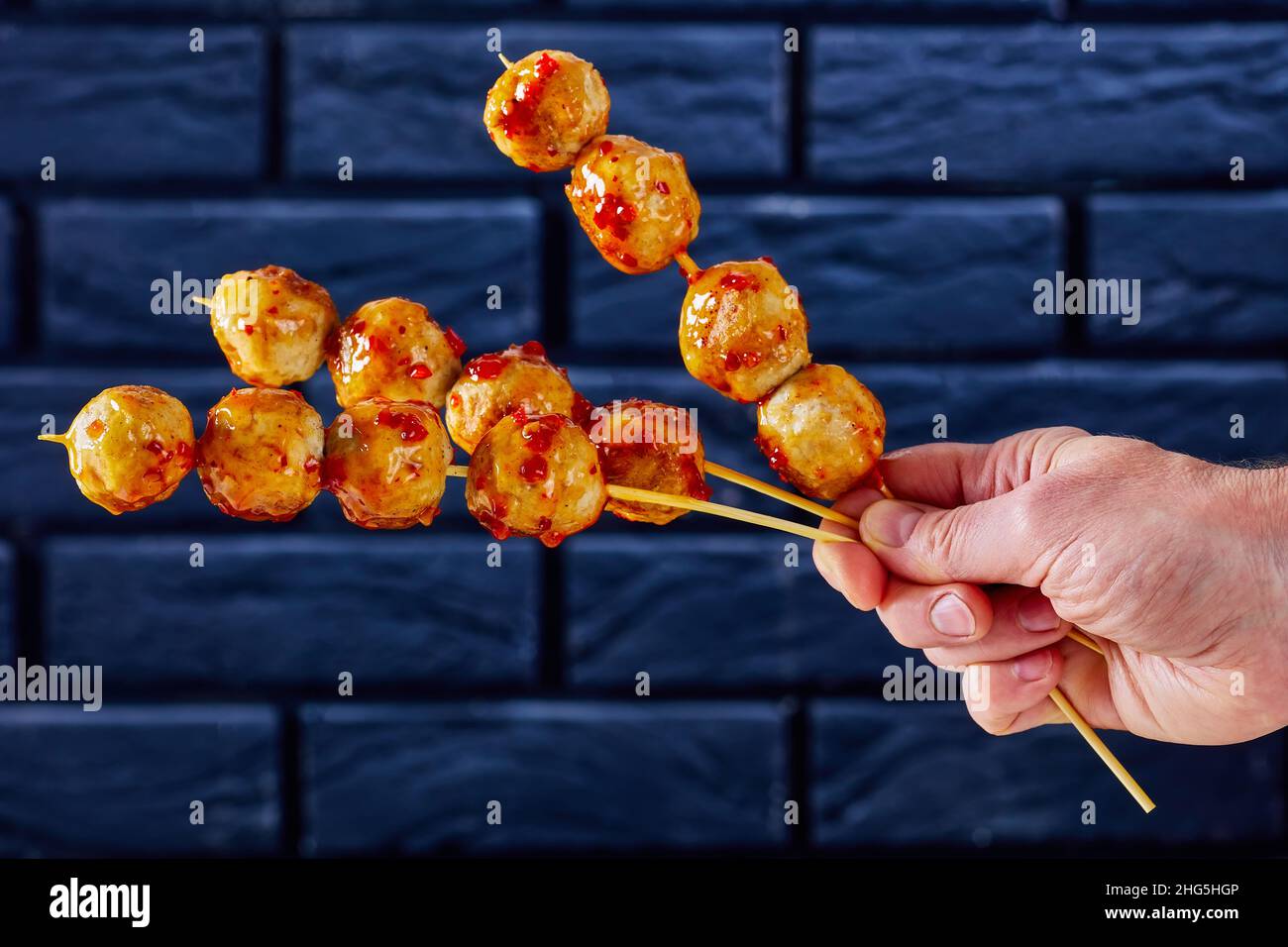 Luk Chin Ping, Loog chin ping, Look chin ping, Grilled meatball skewers ...
