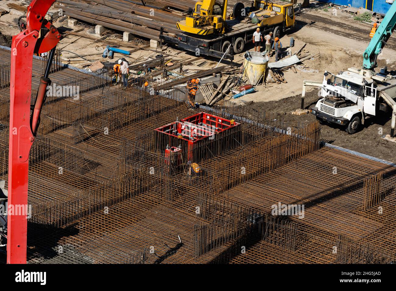 workers make metal reinforcement for the foundation Stock Photo - Alamy