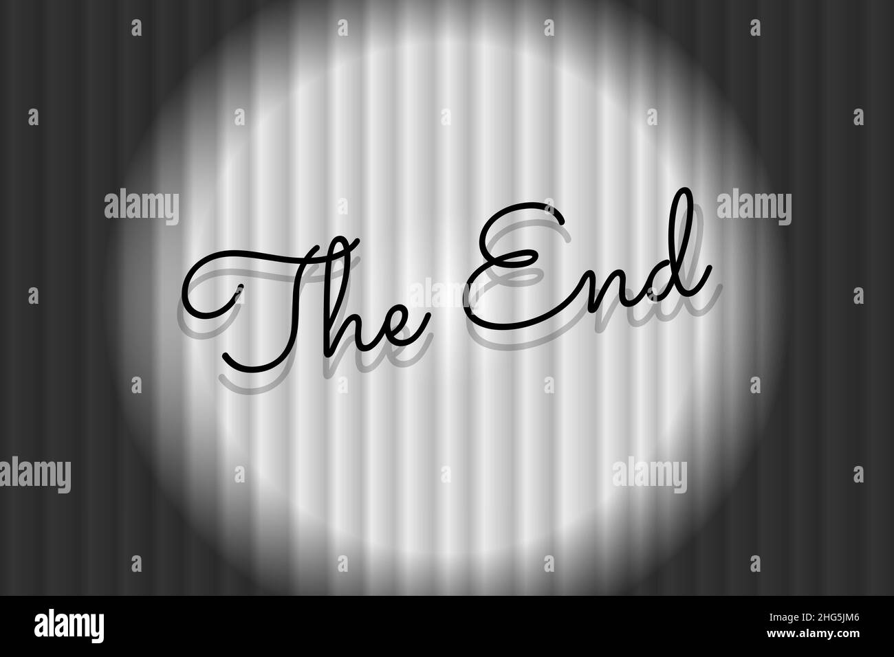The End text on closed white silky luxury theater curtain background ...