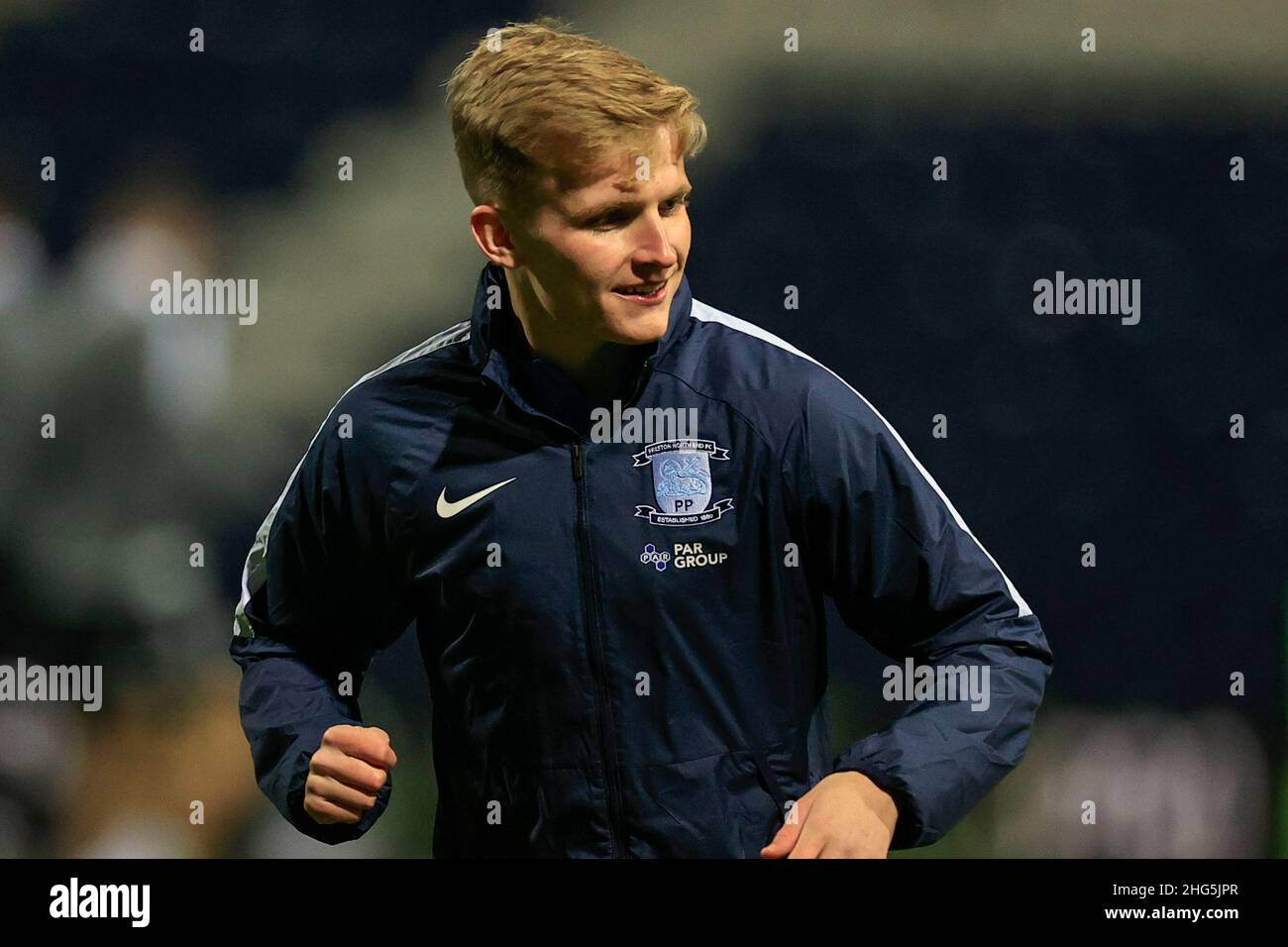 Ali McCann #13 of Preston North End during the warm up for the game ...