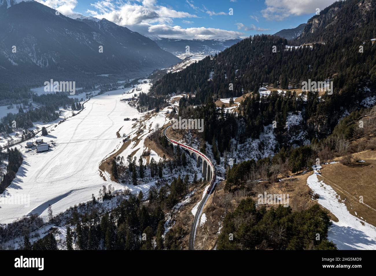 Swiss Mountain Train RHB on the Landwasser Viaduct, Switzerland Stock ...