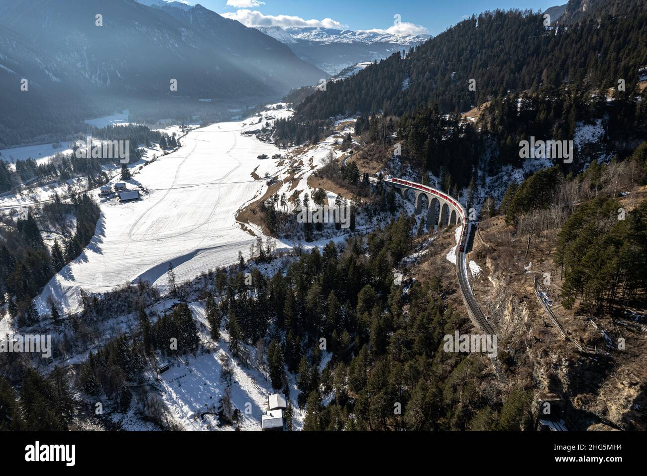 Swiss Mountain Train RHB on the Landwasser Viaduct, Switzerland Stock ...