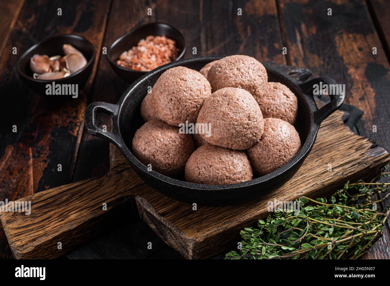 Meatless Vegetarian meatballs from raw plant based meat with thyme and ...