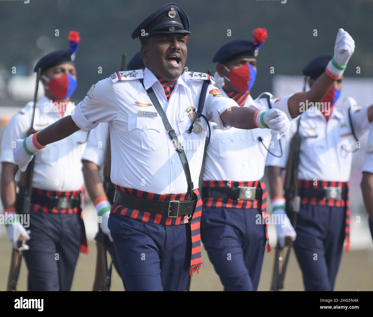 Police personnel conducting a parade to celebrate Police Week. At the ...