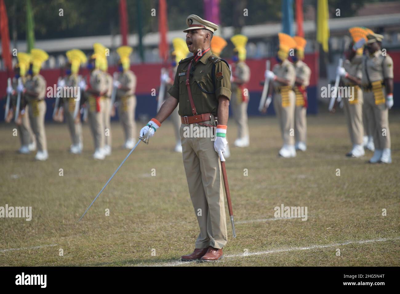 Police personnel conducting a parade to celebrate Police Week. At the ...