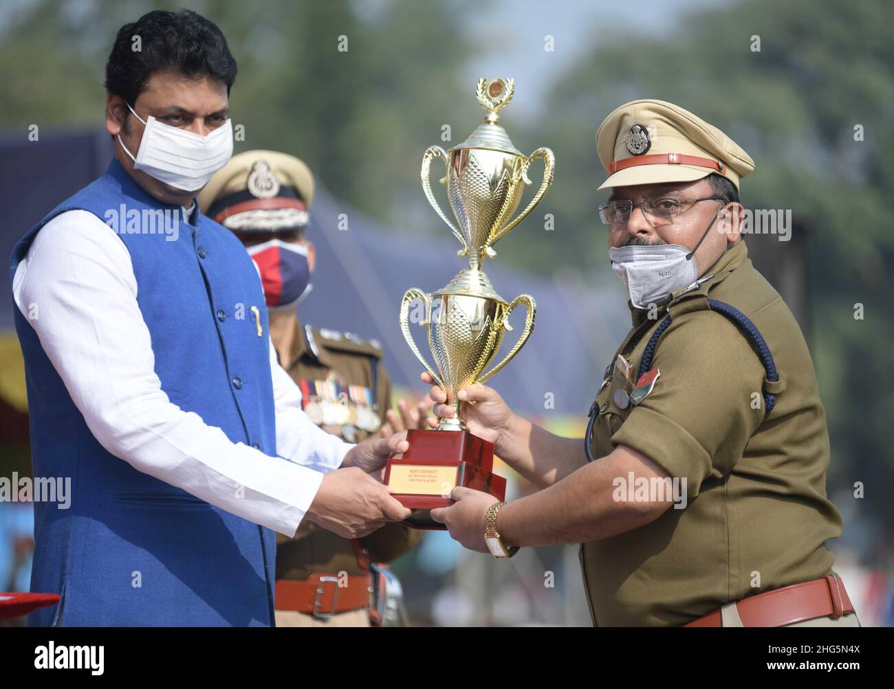 Police personnel conducting a parade to celebrate Police Week. At the ...
