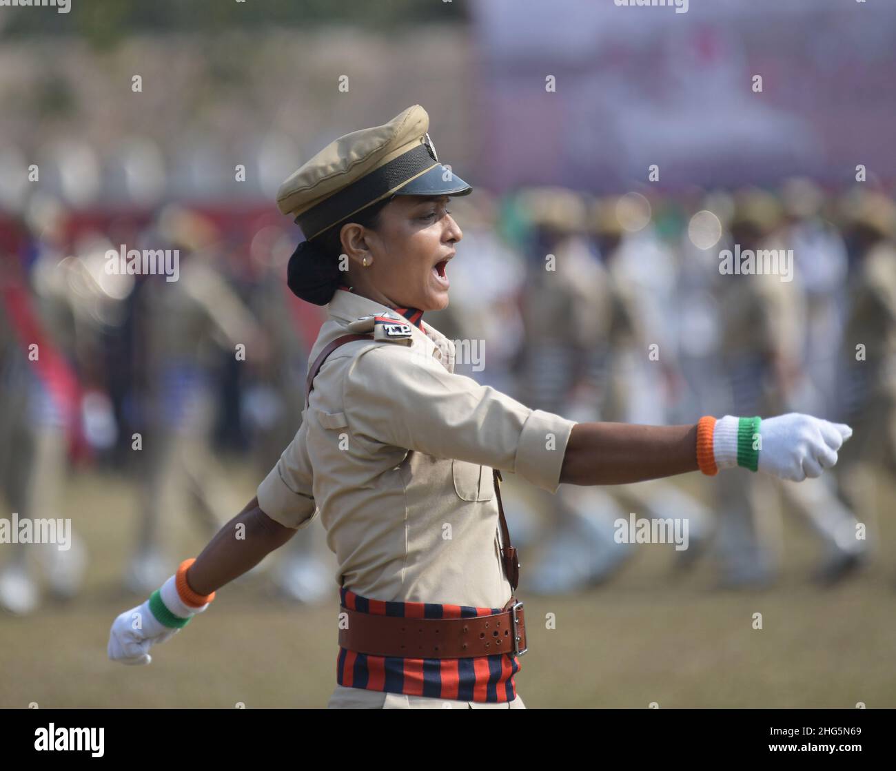 Police personnel conducting a parade to celebrate Police Week. At the ...