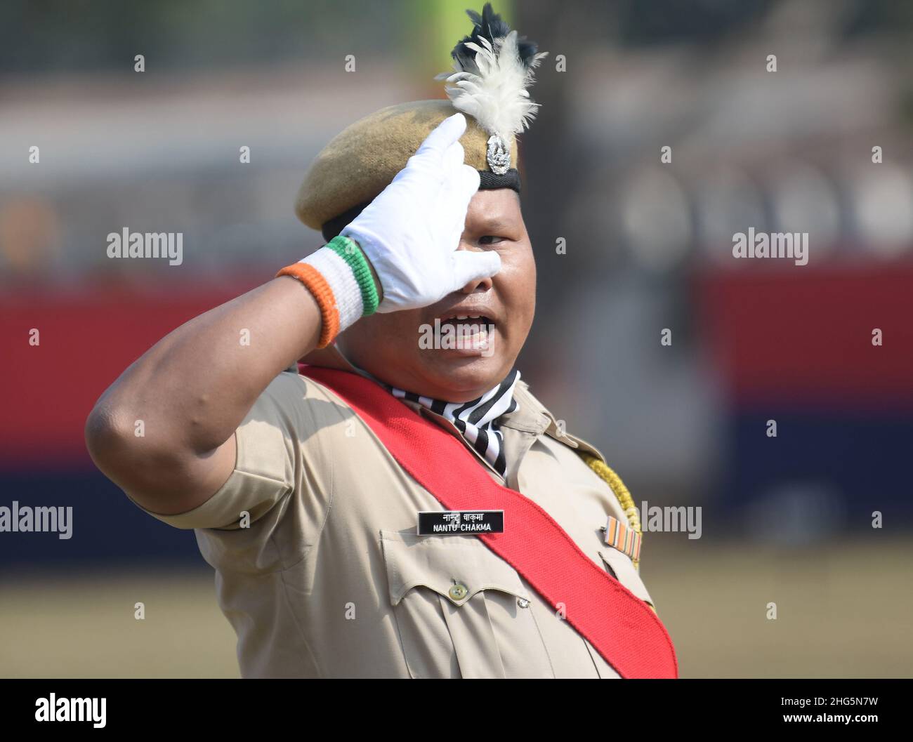 Police personnel conducting a parade to celebrate Police Week. At the ...