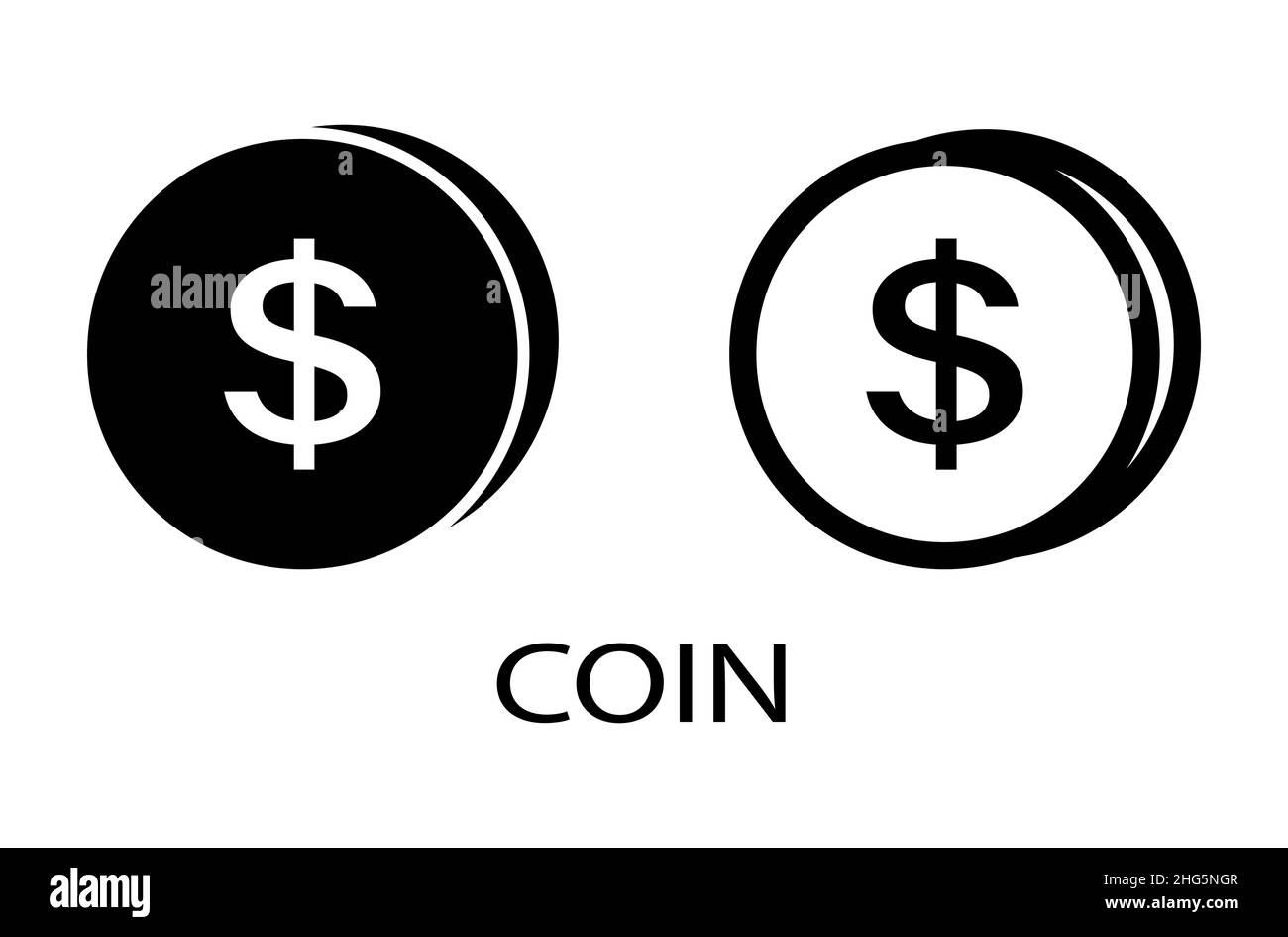 Coin icon in flat style. Black snd white dollar symbol isolated on ...