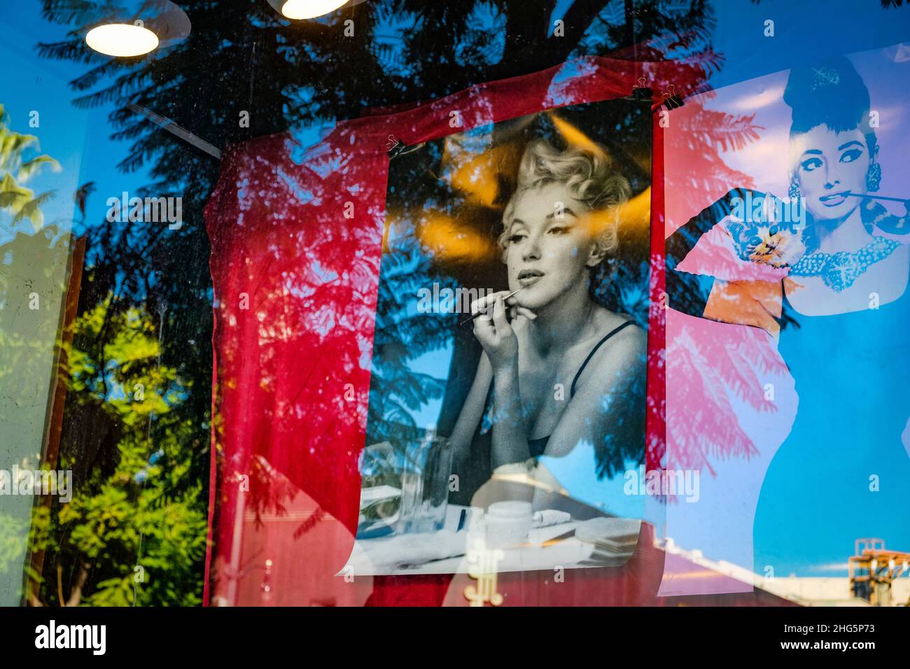 Posters in a shop window. Hollywood Boulevard, Hollywood, Los Angeles ...