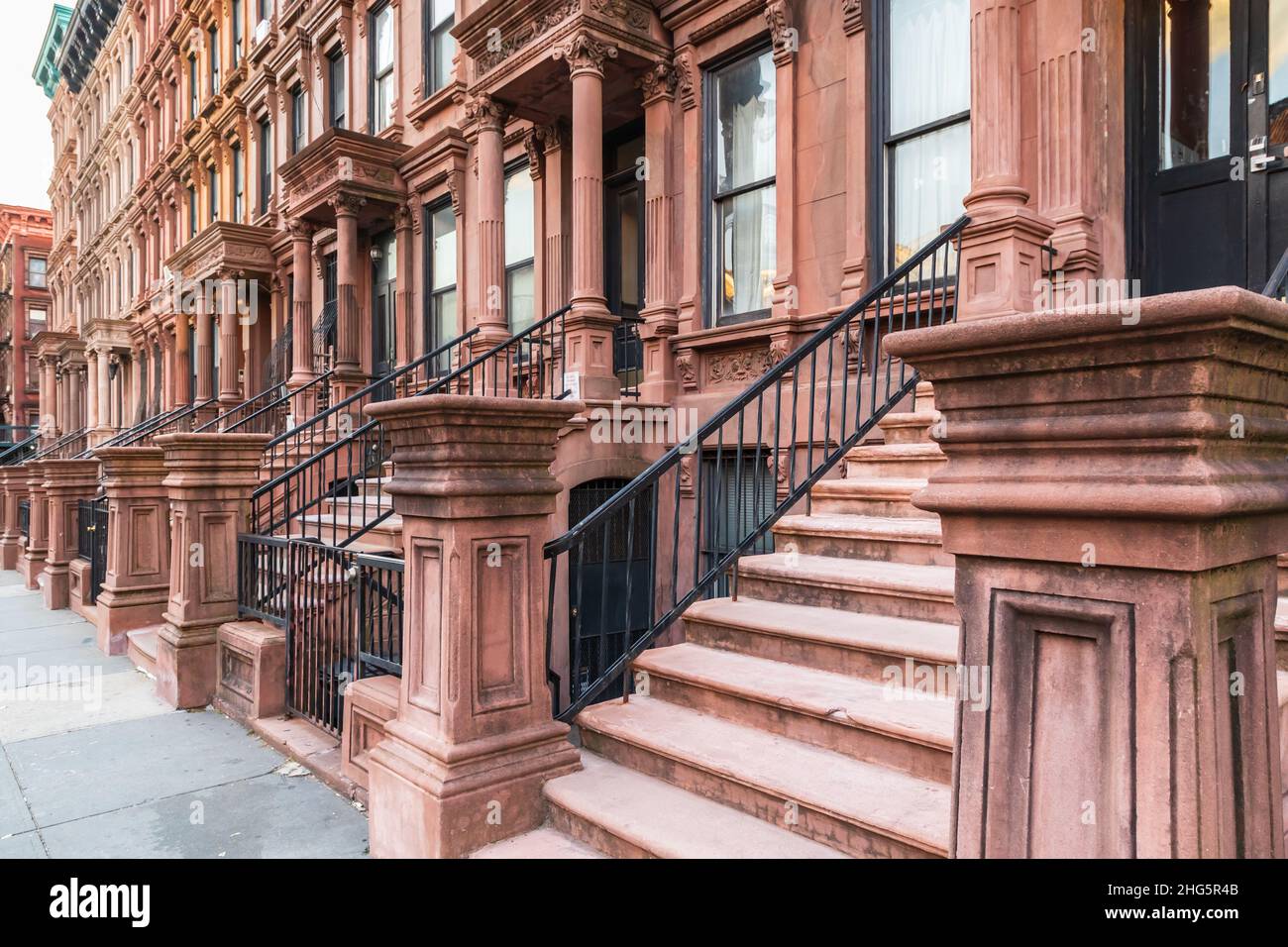 Harlem, Manhattan, New York City, New York, USA. Steps on brownstone ...