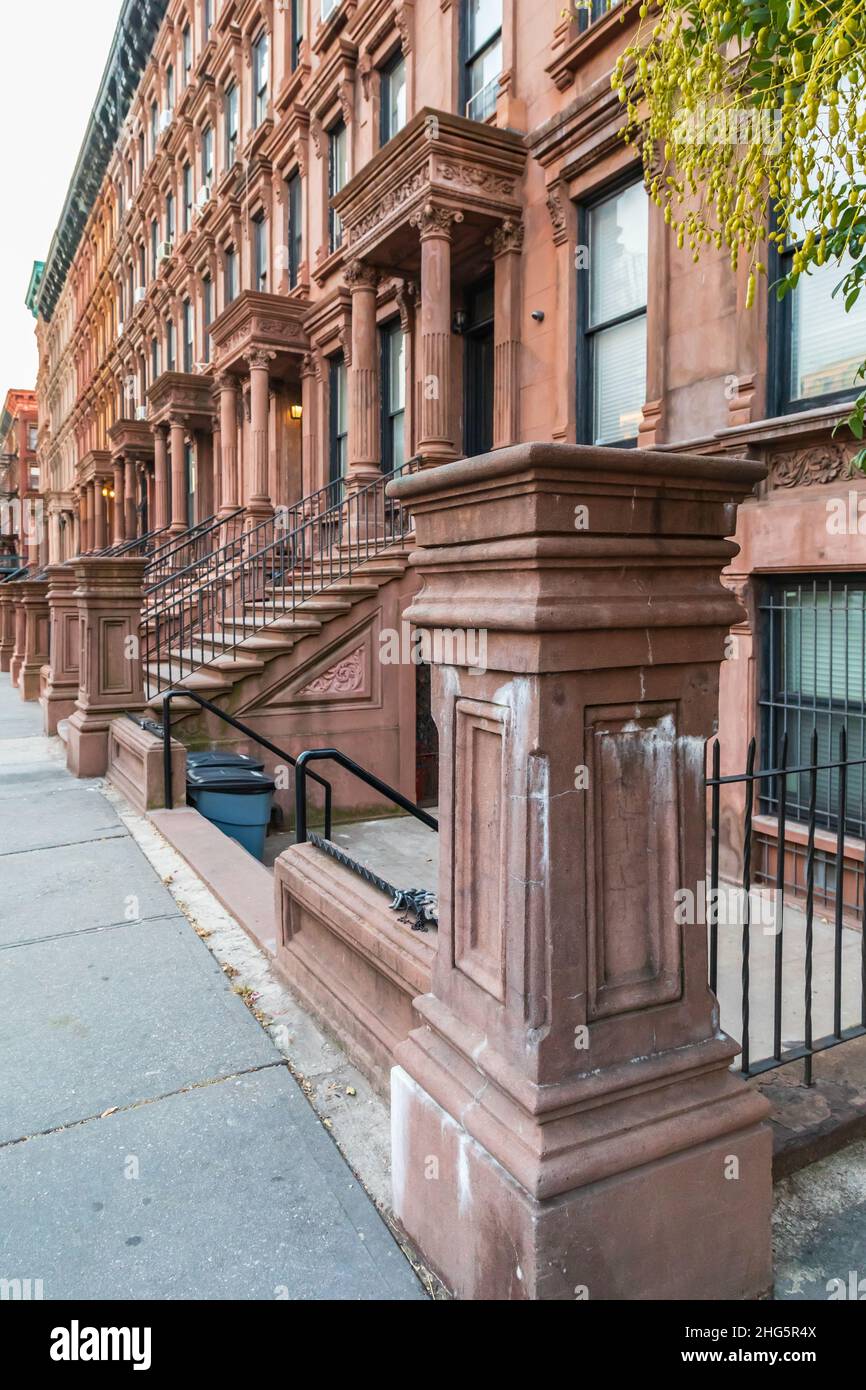 Harlem, Manhattan, New York City, New York, USA. Steps on brownstone ...