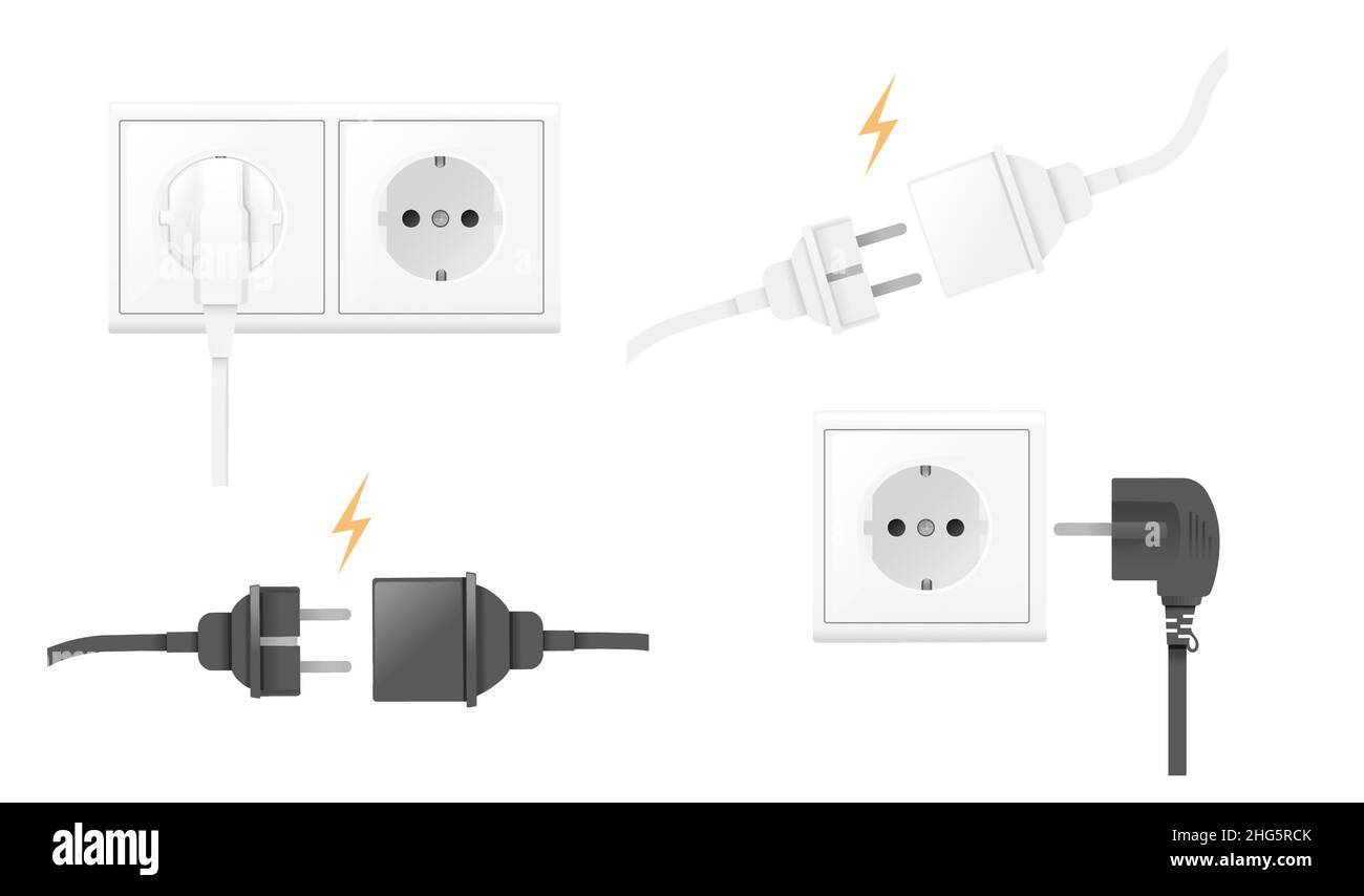White power plug and socket european type of plug C vector illustration ...