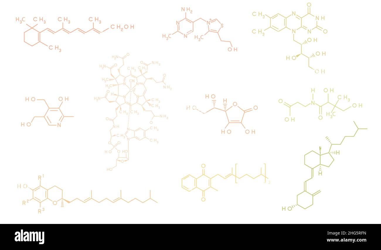 Set of vitamins molecular formula and structure vector illustration on ...
