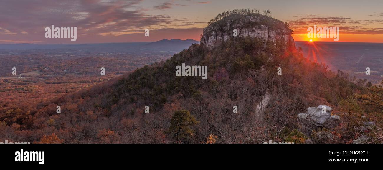 Autumn panorama sunrise view of the knob from Little Pinnacle at Pilot ...