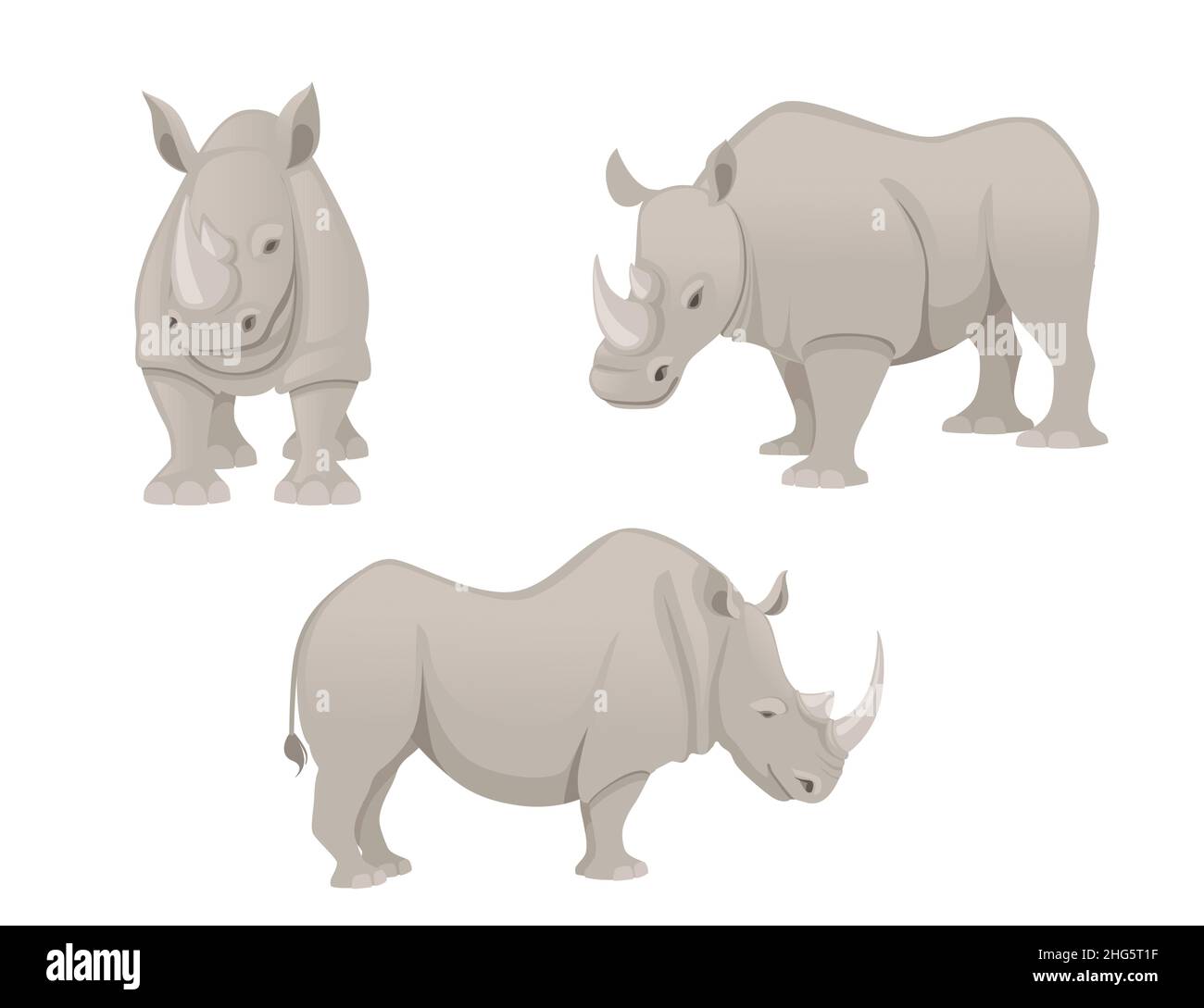 Set of african rhinoceros side view cartoon animal design flat vector ...