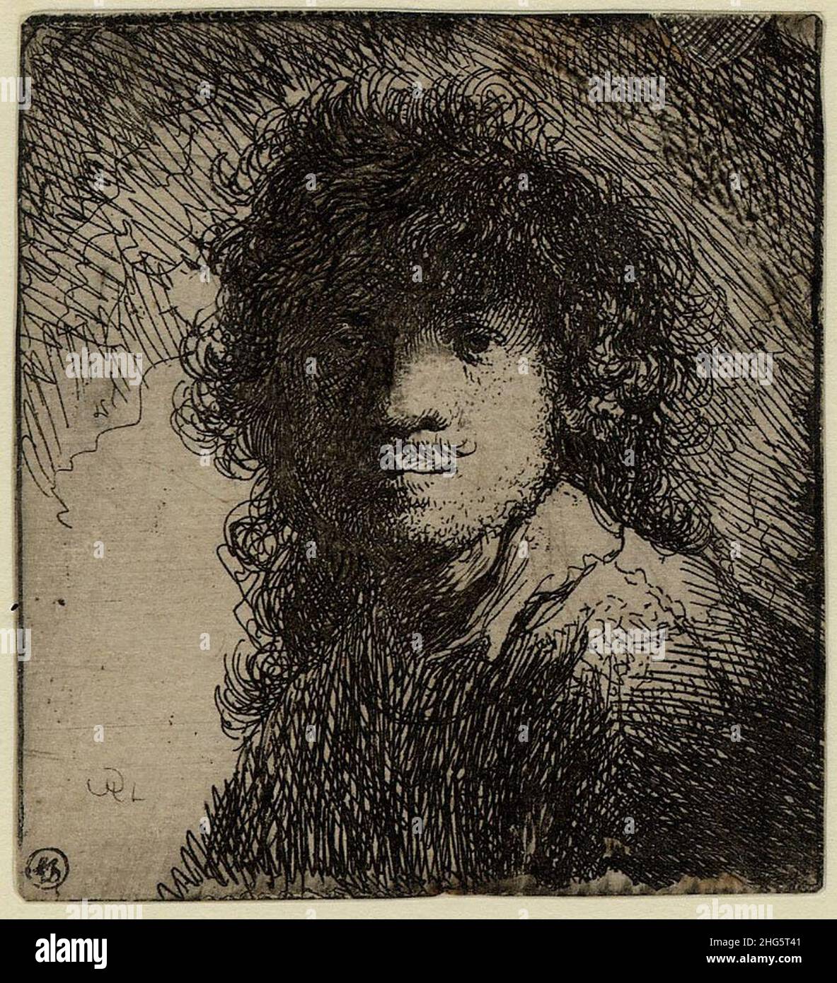Self portrait etching by Rembrandt circa 1629 Stock Photo - Alamy