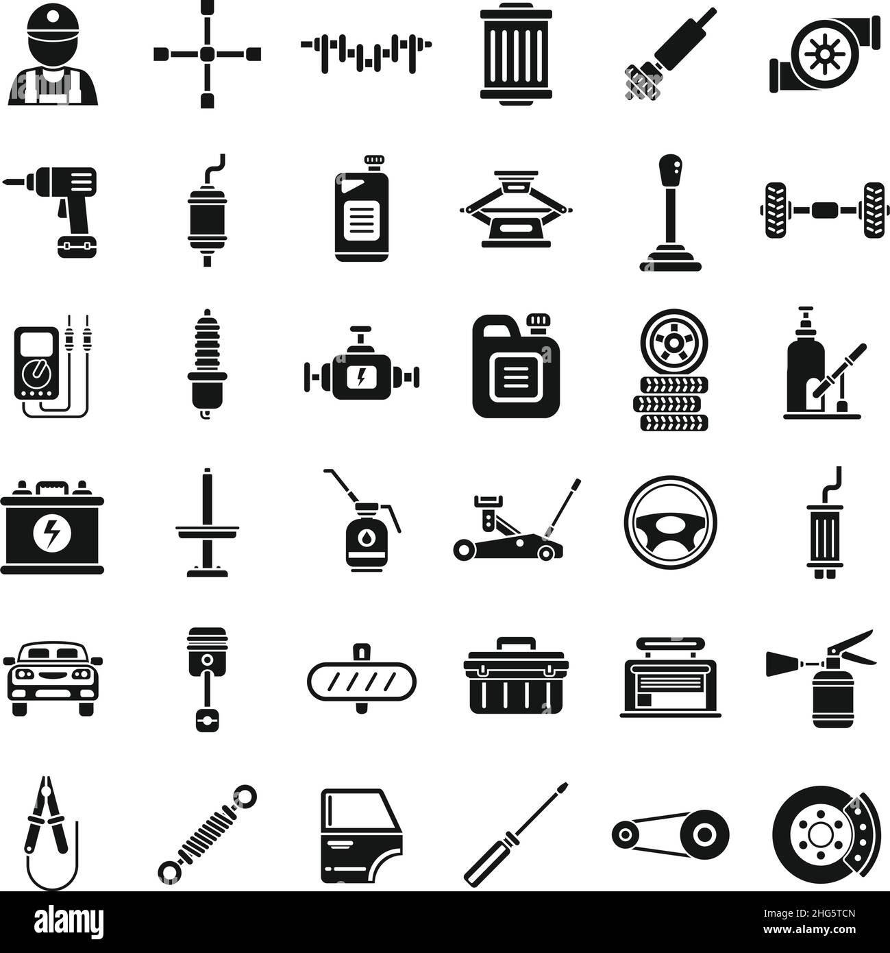 Car mechanic icons set simple vector. Motor work. Engine oil Stock ...