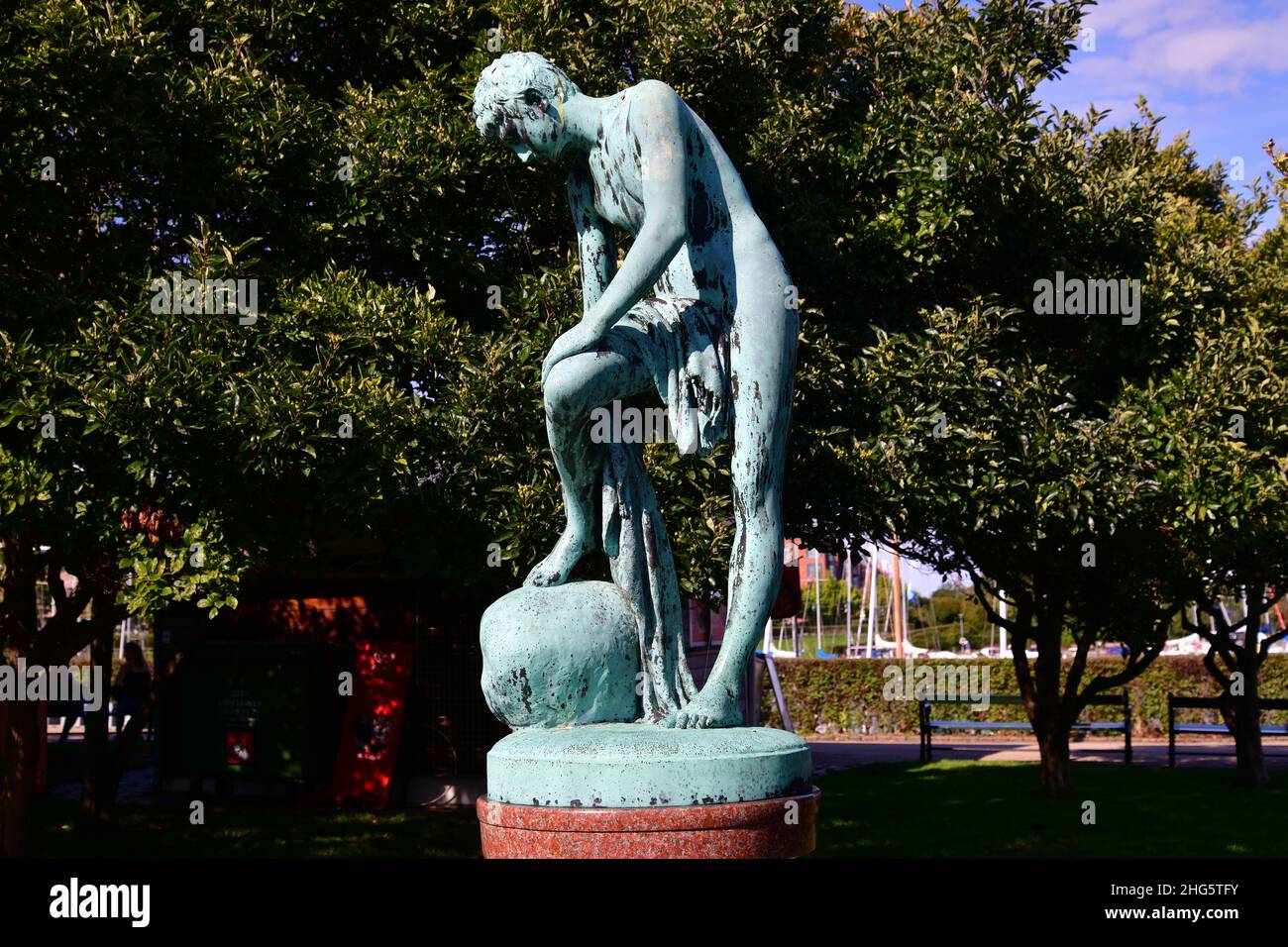 Bronze statue entitled Efter Badet, after bathing, of man drying ...