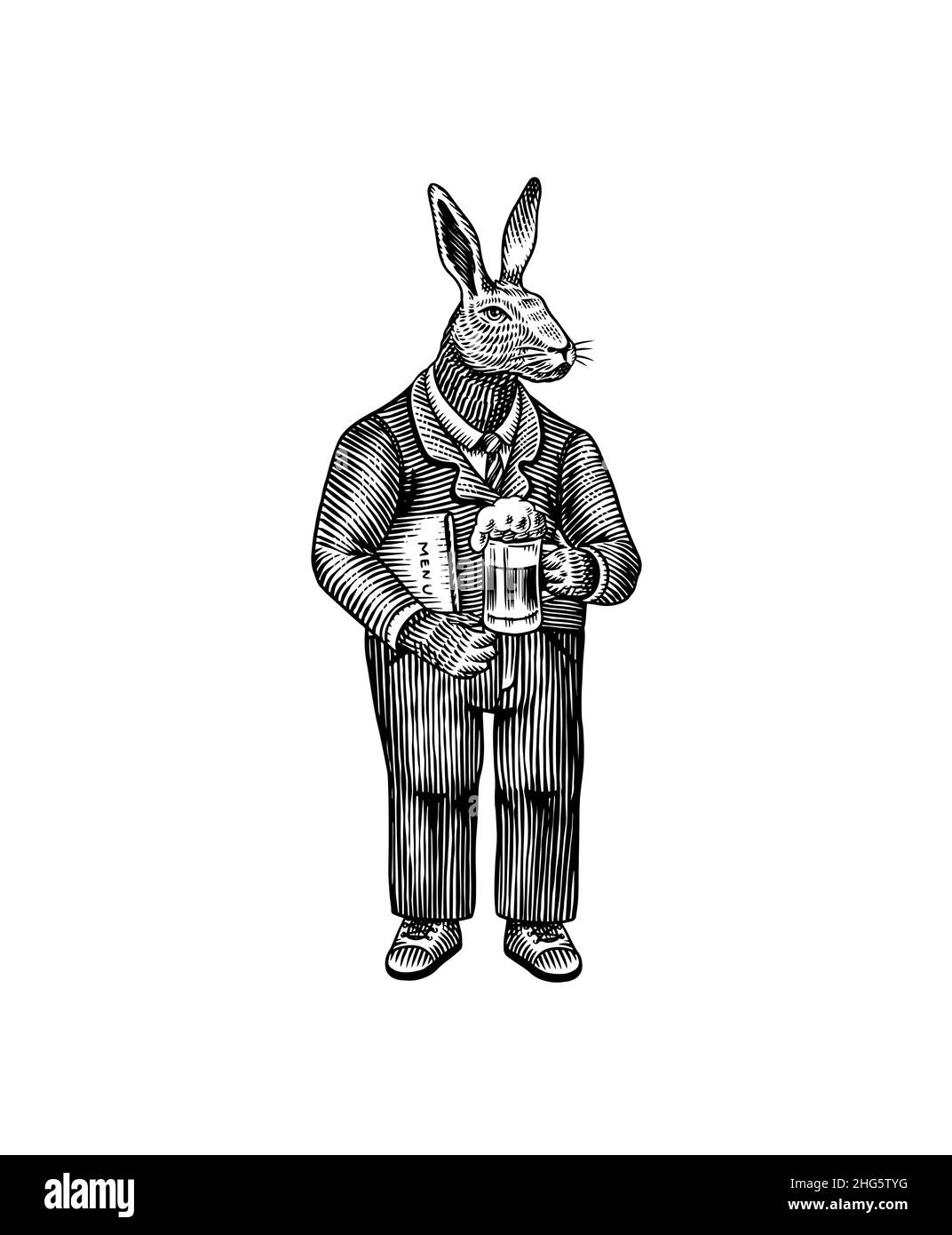 A hare man in a suit with a glass of beer. Rabbit or bunny. Fashion ...