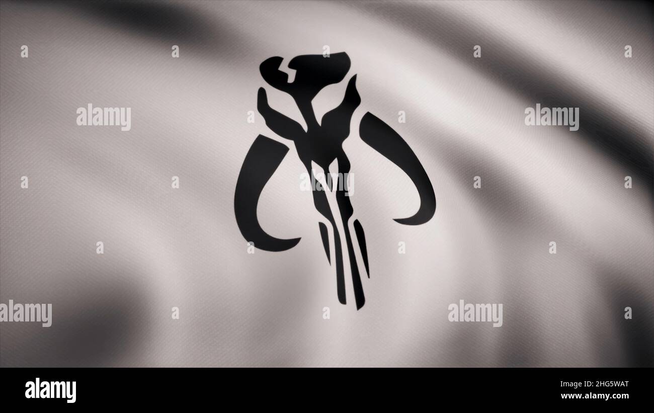 Waving in the wind flag with the symbol of Jedi Order. The animation of ...