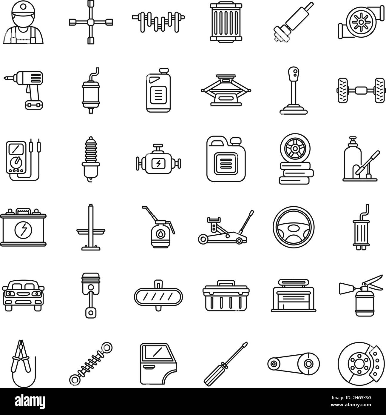 Car mechanic icons set outline vector. Motor work. Engine oil Stock ...