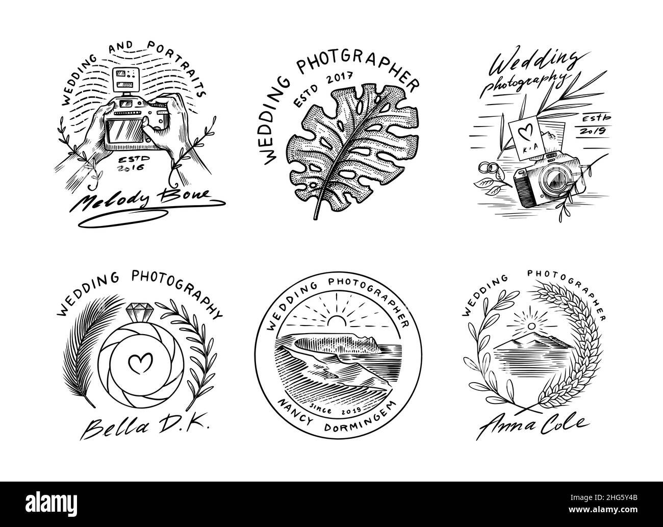Wedding photographer badges or logos. Photo camera for the holiday ...