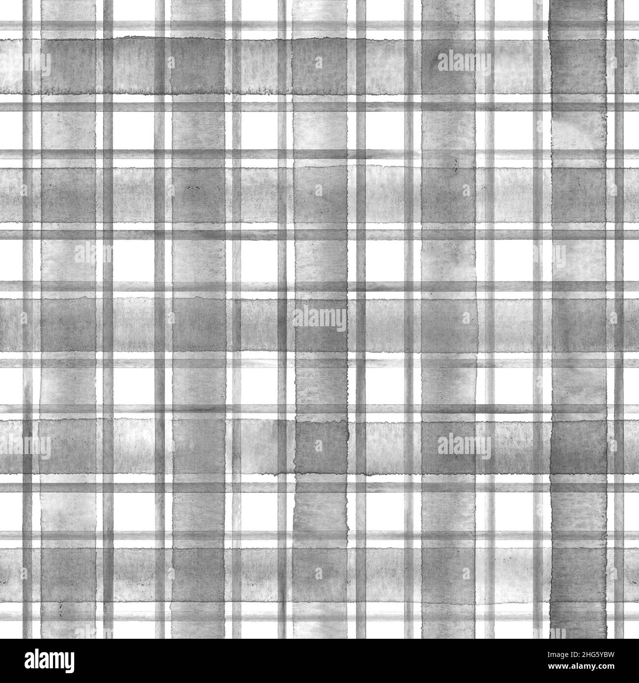 Watercolor grunge shabby chic stripe plaid seamless pattern. Grey black ...