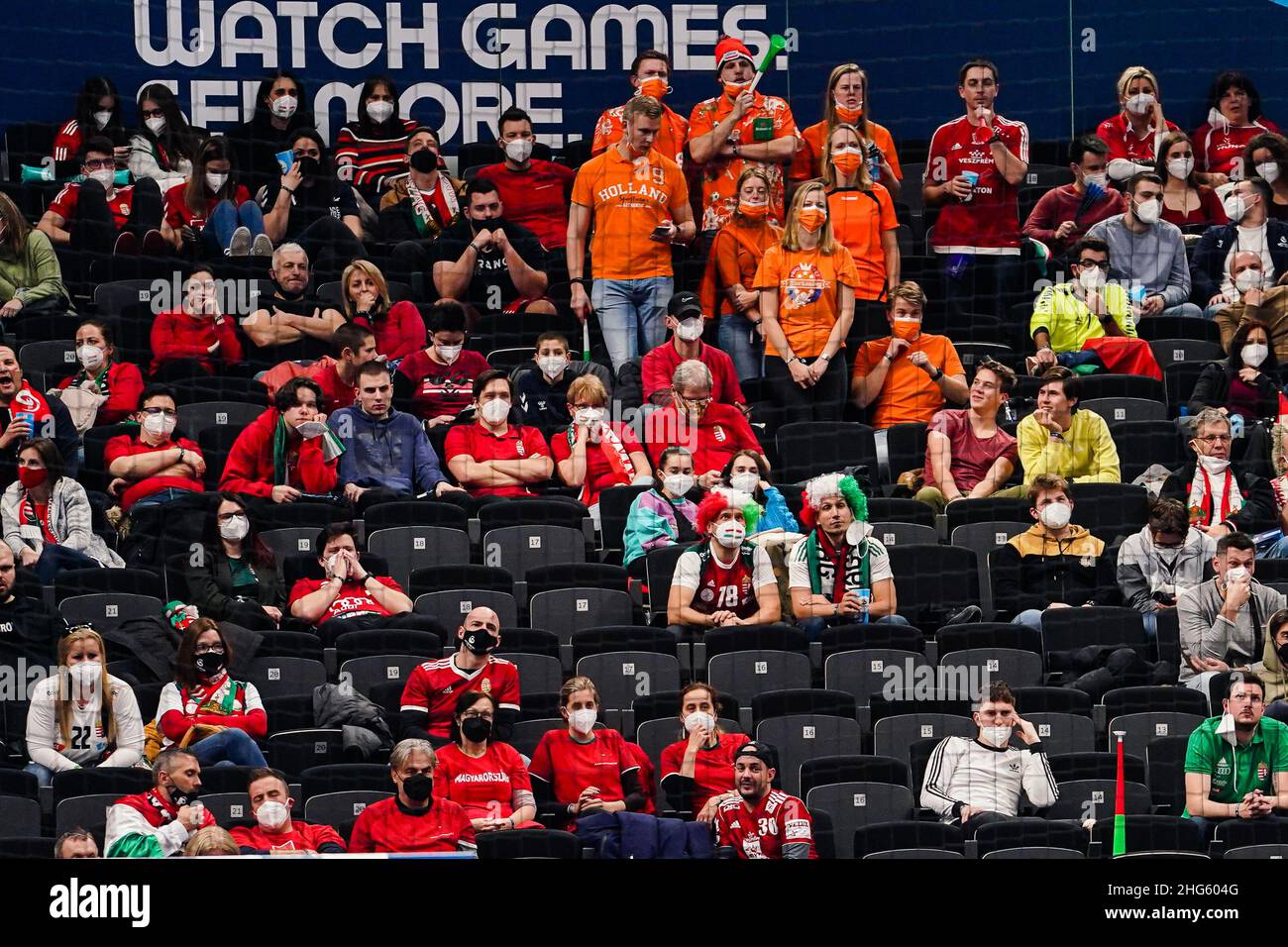 BUDAPEST, HUNGARY - JANUARY 18: Fans Supporters during the Men's EHF ...