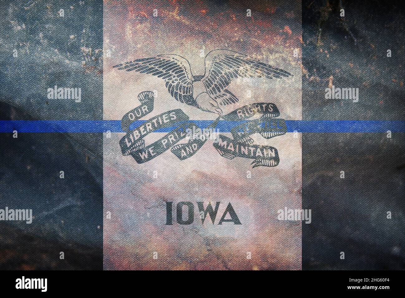 Top view of blue line flag of Iowa state, Usa. United states of America ...