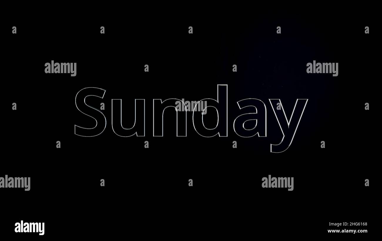 Sunday title. Word sunday animation over black and grey background ...
