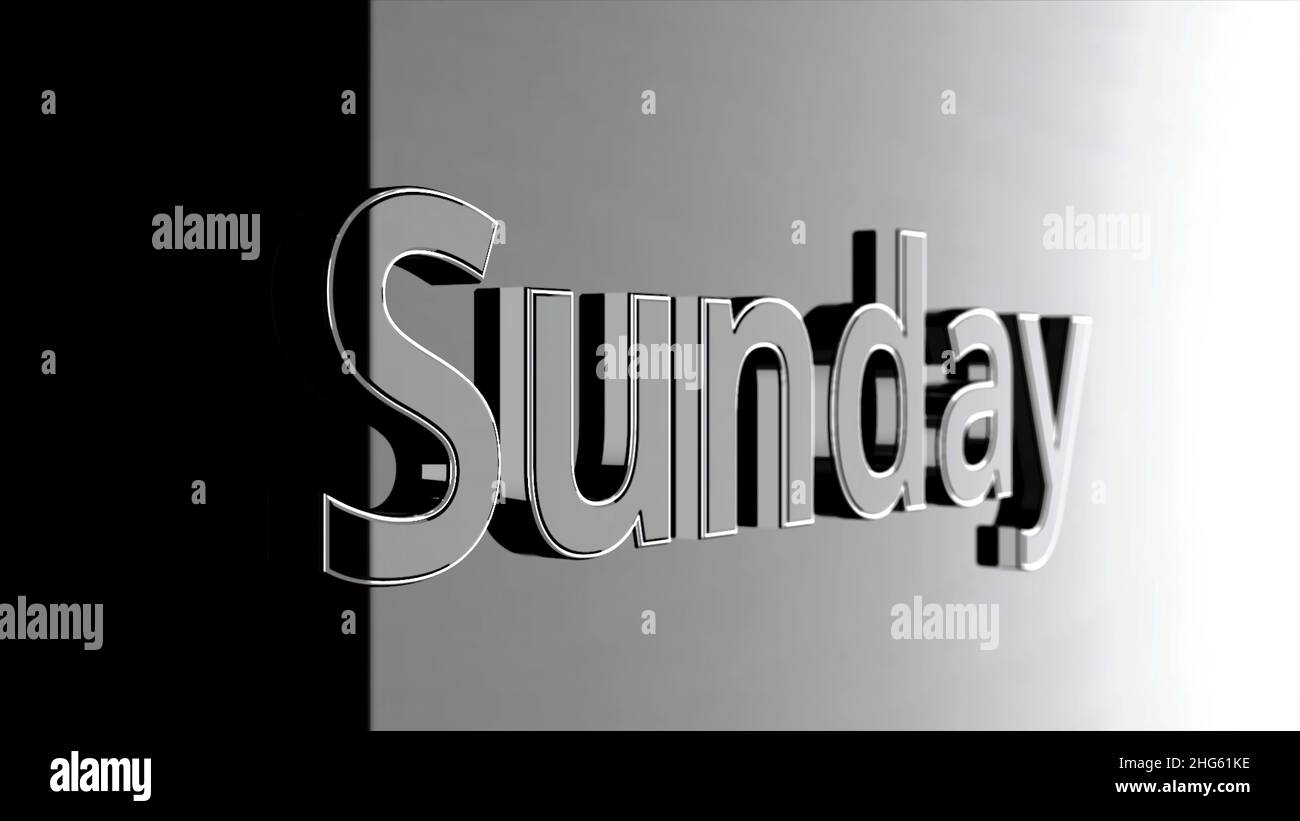 Sunday title. Word sunday animation over black and grey background ...