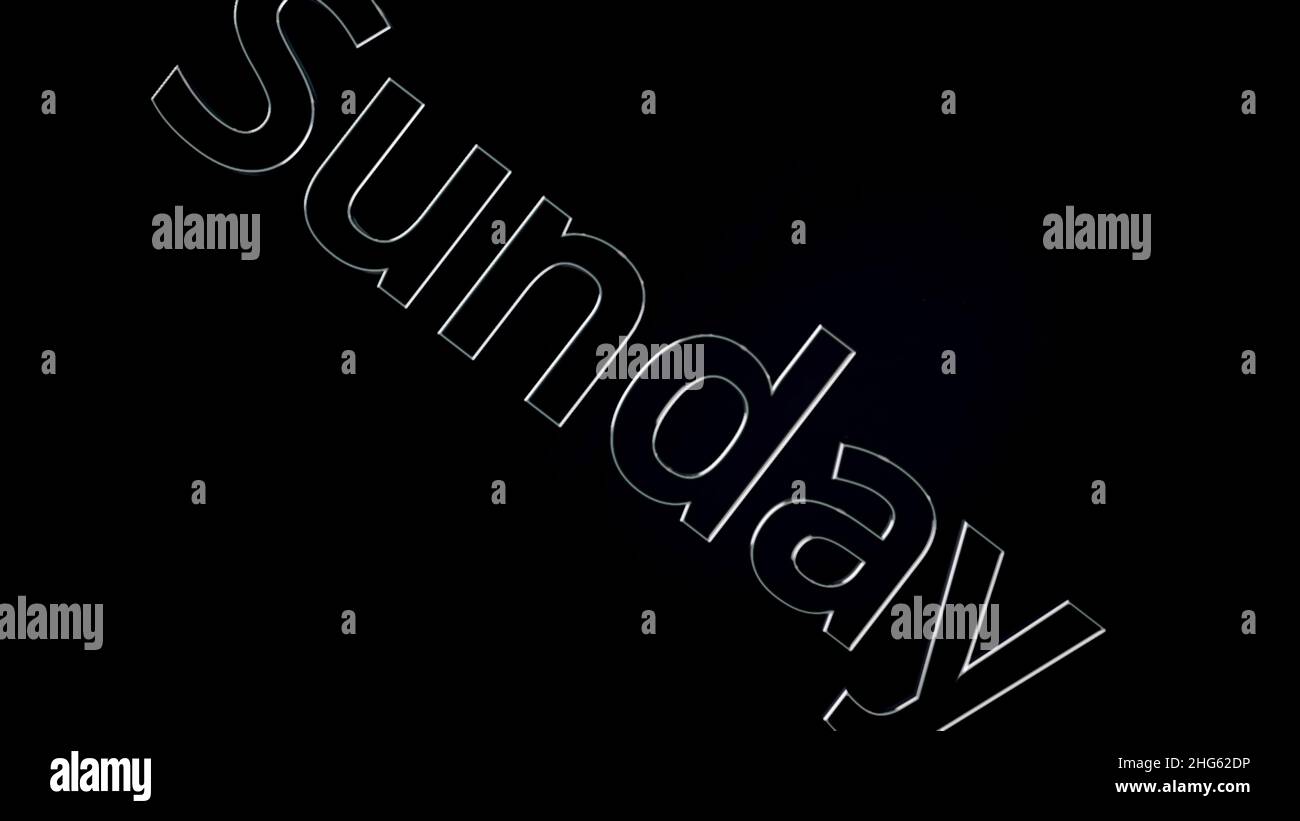 Sunday title. Word sunday animation over black and grey background ...
