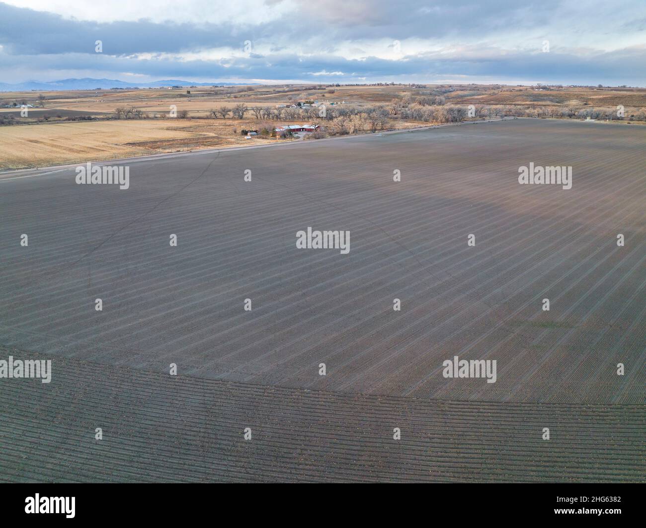 aerial view of northern Colorado landscape in fall or winter scenery ...