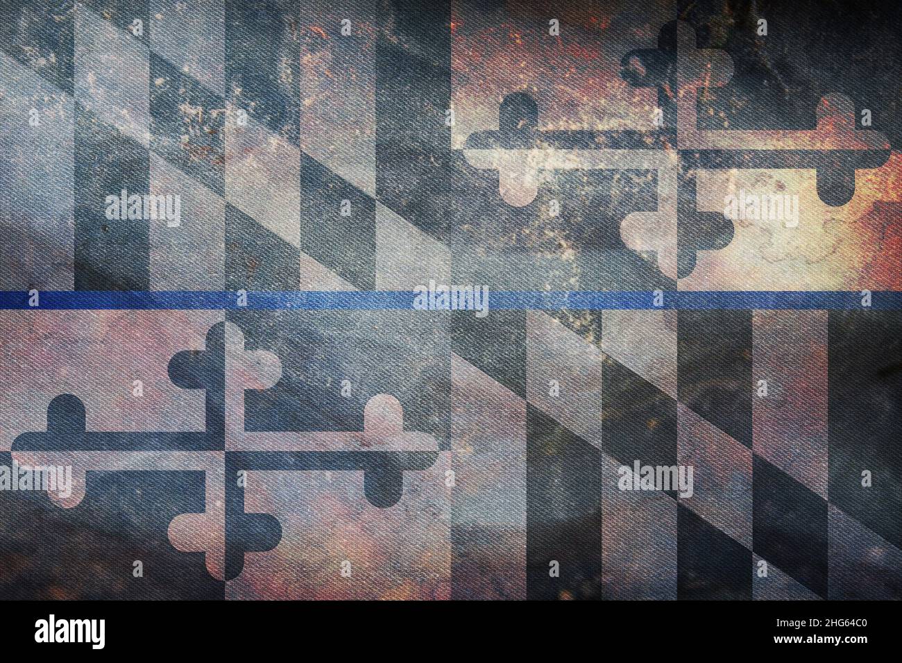 Top view of blue line flag of Maryland state, Usa. United states of ...