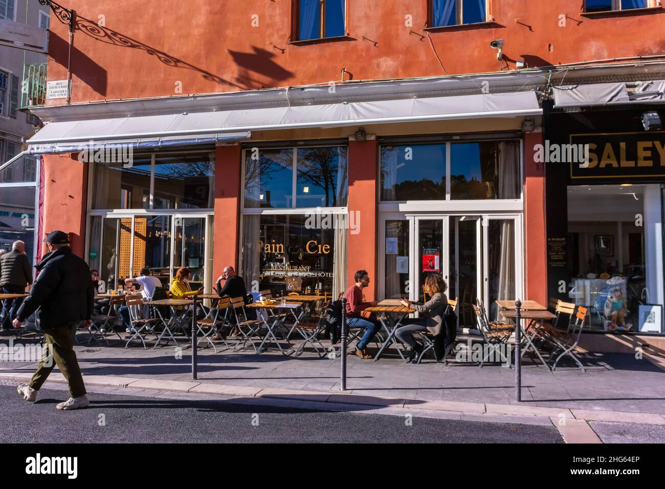Nice, France, Small Crowd People Sitting on Terrace, French Small ...