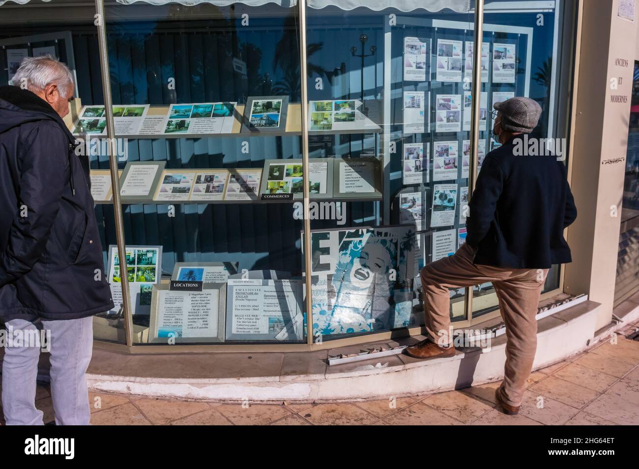 Nice, France, Men Looking in Shop Window, Estate Agency, House Shopping ...
